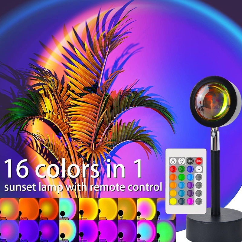 16 In 1 Sunset Light Lamp With Remote Projector Lights For Room At Night LED Rainbow Lamps ...