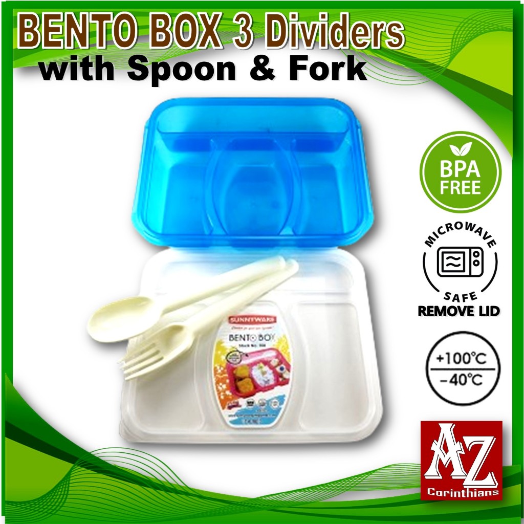 Sunnyware Bento Box 3 Divisions Lunch Box w/ Spoon Fork | Shopee ...