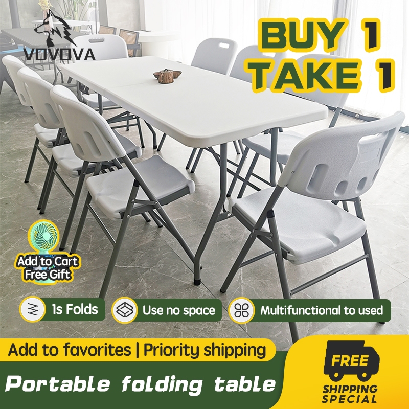 VOVOVA Heavy Duty Folding table 4ft 6ft White/brown Outdoor Dining ...