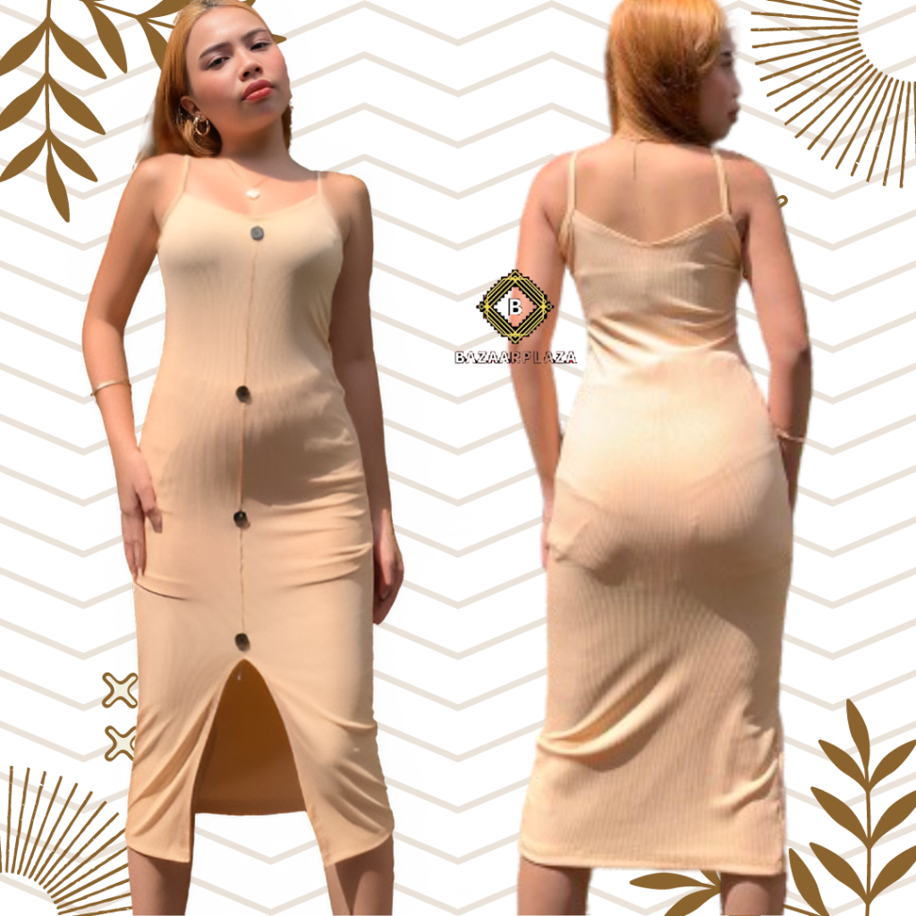 BAZAAR PLAZA Tina DRESS KNITTED MAXI FITTED DRESS WITH FRONT SLIT, Sleeveless women dress ...