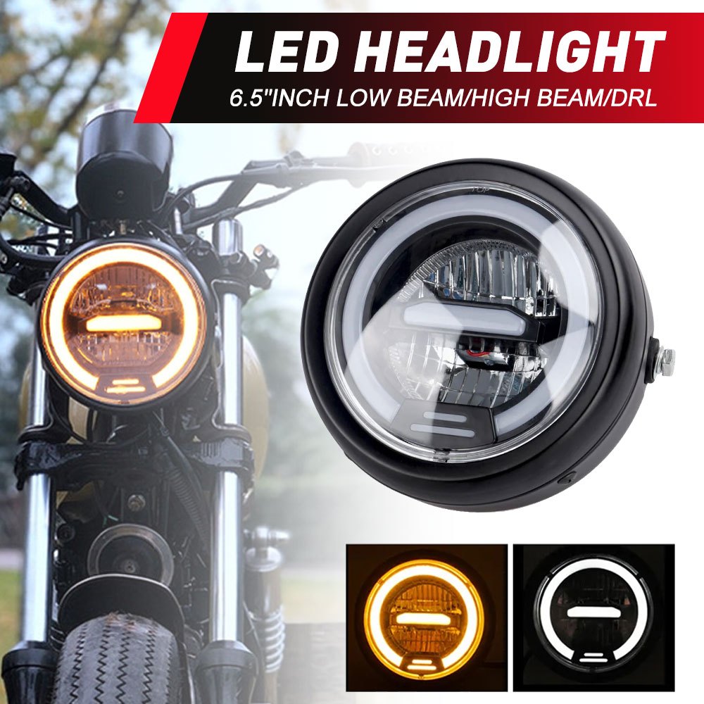 Motorcycle LED Headlight Universal Retro Motorcycle Headlamp Cafe Racer ...