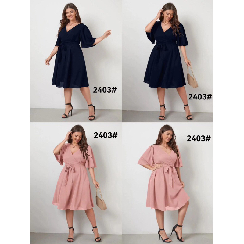 COD Plus Size Elegant & Glamorous Surplice Dress Formal Dress (XL-XXL ...