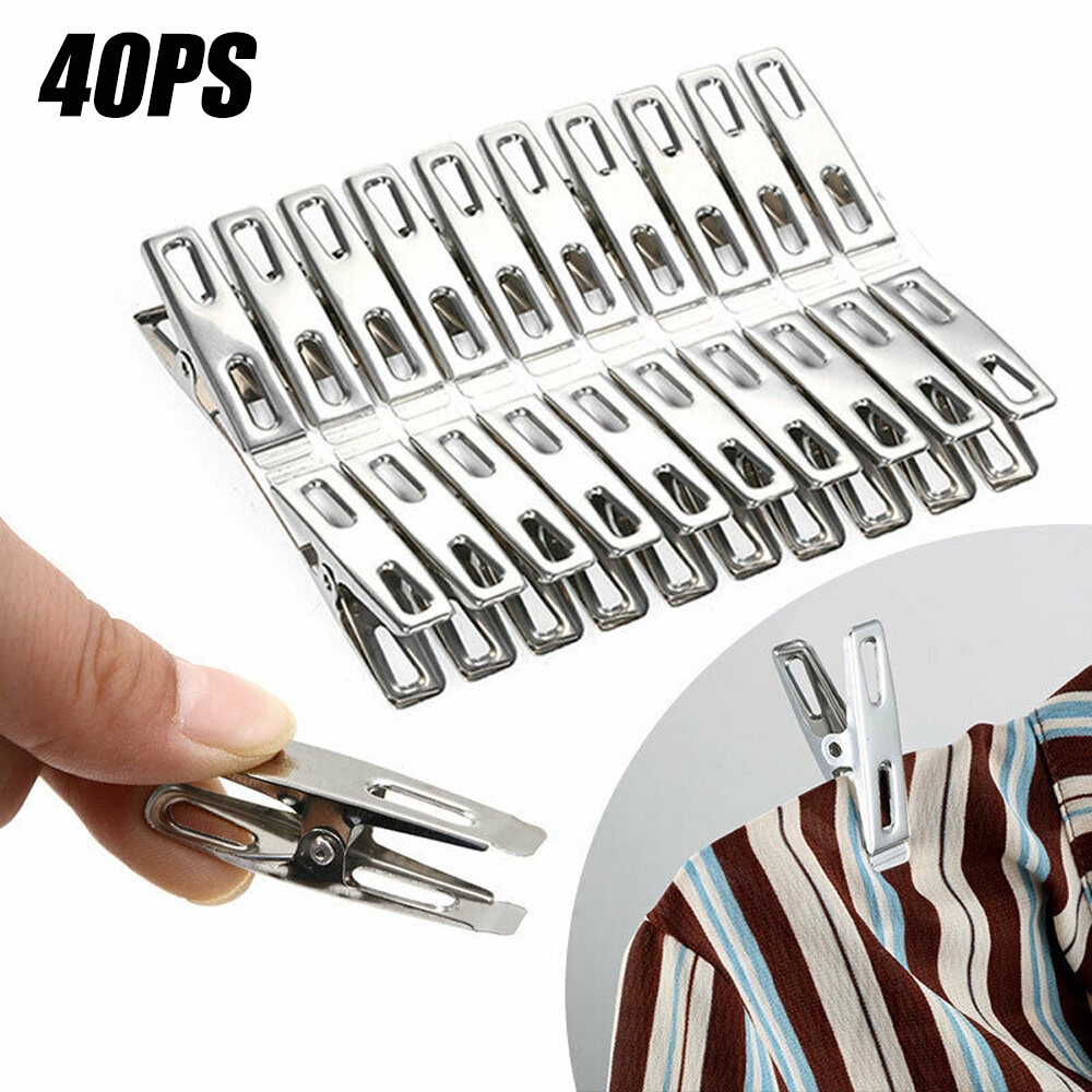 40pcs Clothes Clips Stainless Steel Metal Sealing Clip Socks Clothing ...