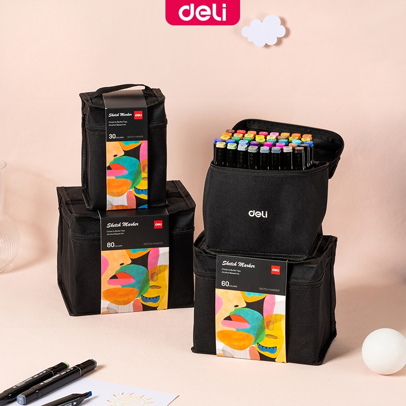 Deli 30/40/60/80 Color Alcohol markers Set Double Tip Oily Alcohol ...