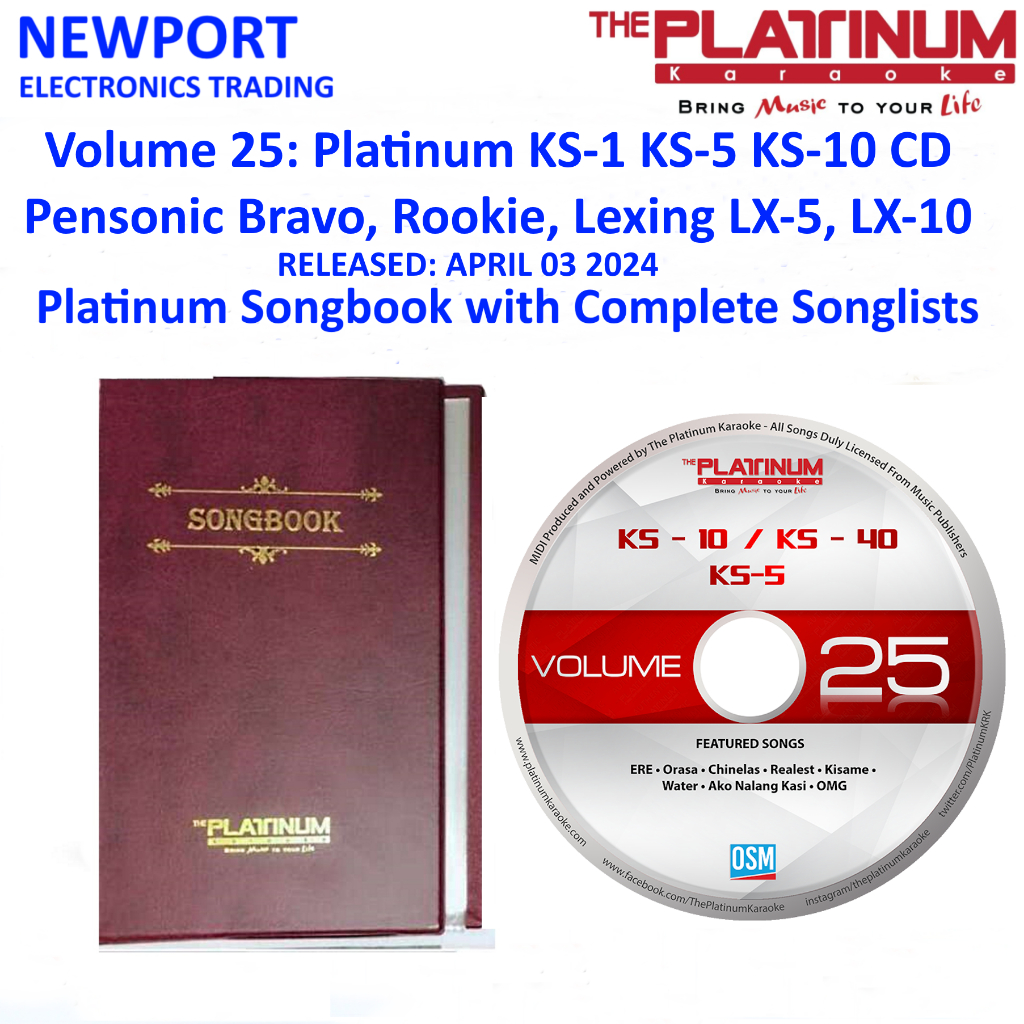 Volume 25 Karaoke CD for Platinum KS-1, KS-5, KS-10 and Platinum Songbook with Complete Song ...