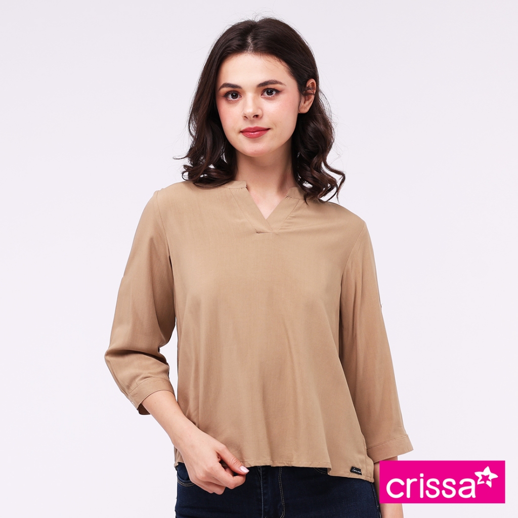Crissa Plain Woven Rayon 3/4 Sleeves Chinese Collared Top CSFT18-0186 ...