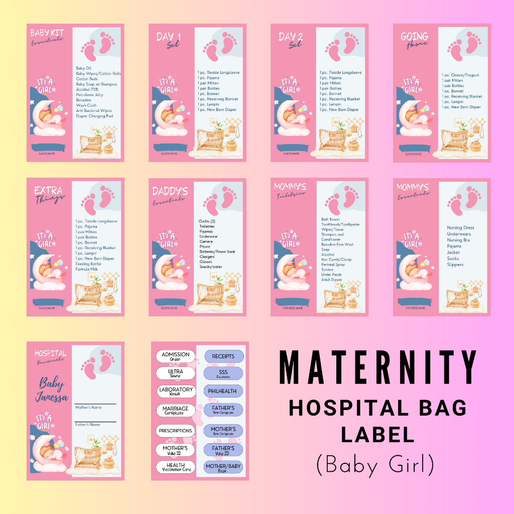 PERSONALIZED CHECKLIST BABY& MOMMY HOSPITAL BAG STICKER LABELS (FOR ...