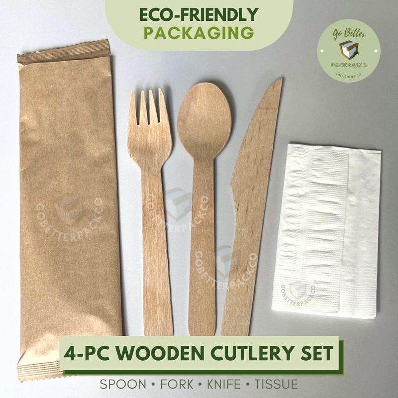 Wooden Cutlery Set Wooden Utensils - Spoon Fork Tissue Knife in Kraft ...