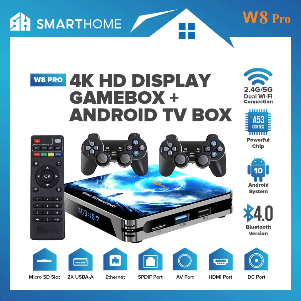 W8 Pro 8+128GB Android 14 Smart TV Game Box 5G Dual WiFi LED Digital ...