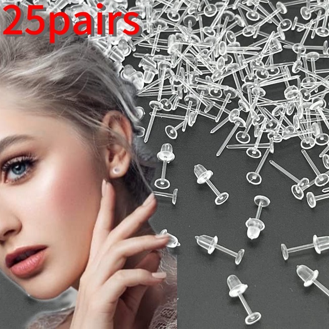 Anti Allergy Transparent Ear Studs Hypoallergenic Silicone Rubbing Ear ...