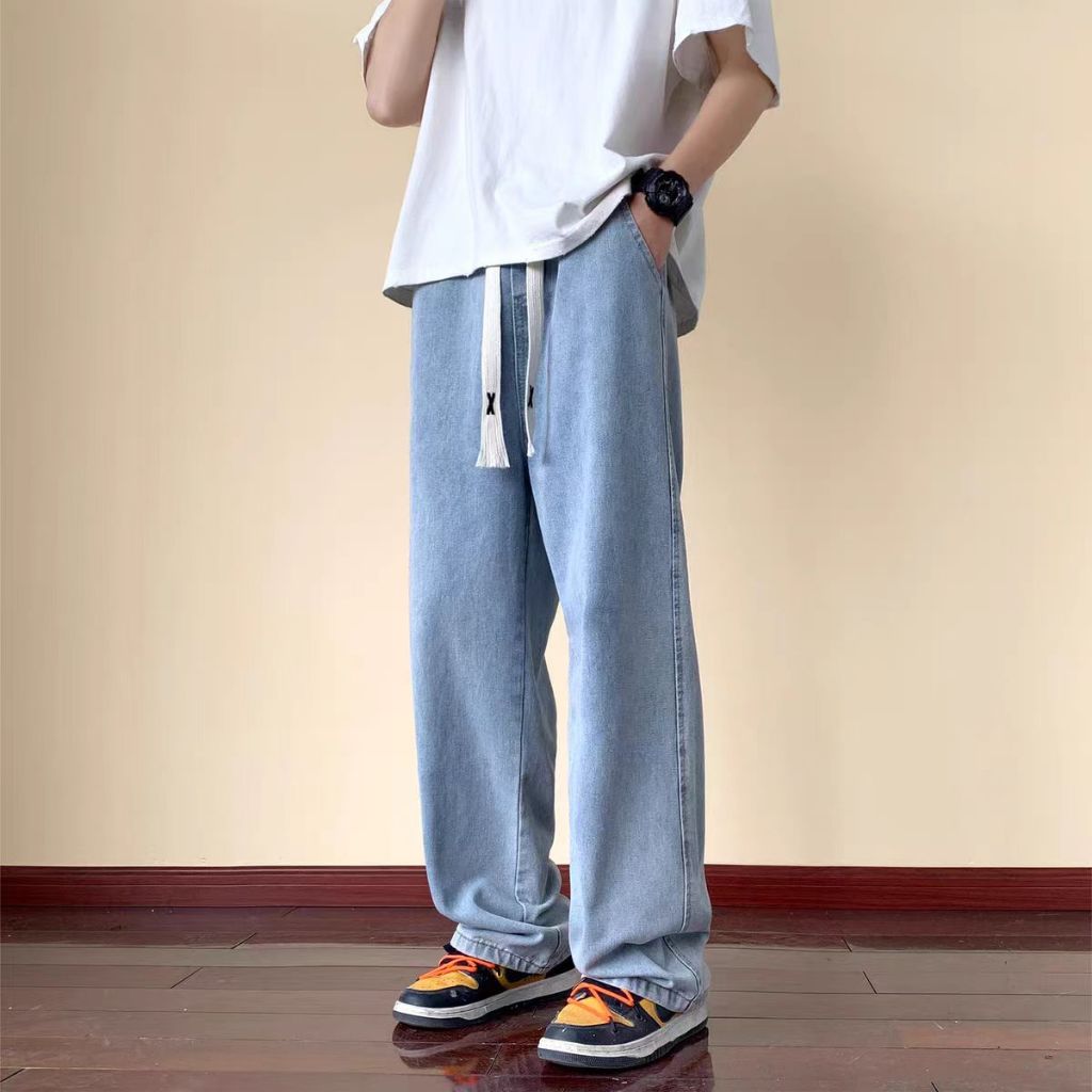 Light blue Denim Pants For Men Baggy Maong Pants Men Straight Cut Wide ...