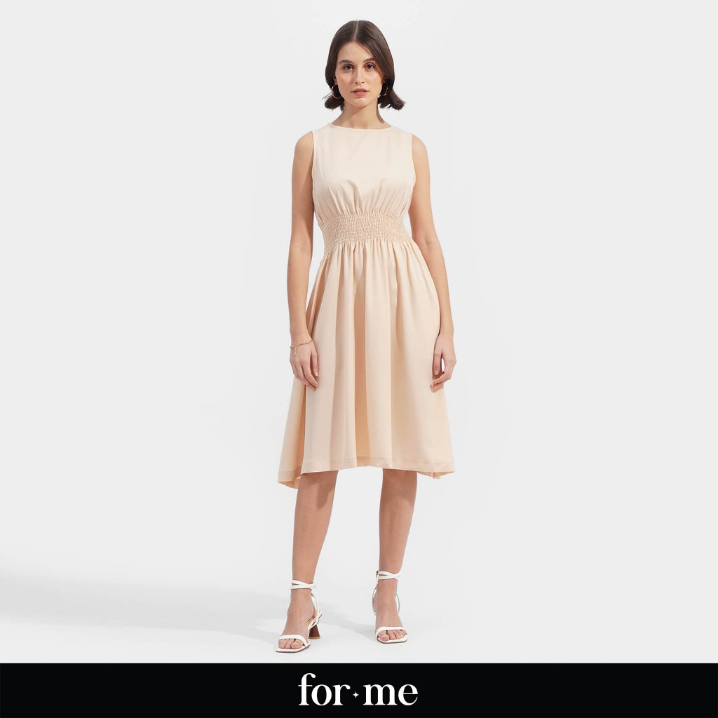 ForMe Smocked Sleeveless Dress For Women (Beige) | Shopee Philippines