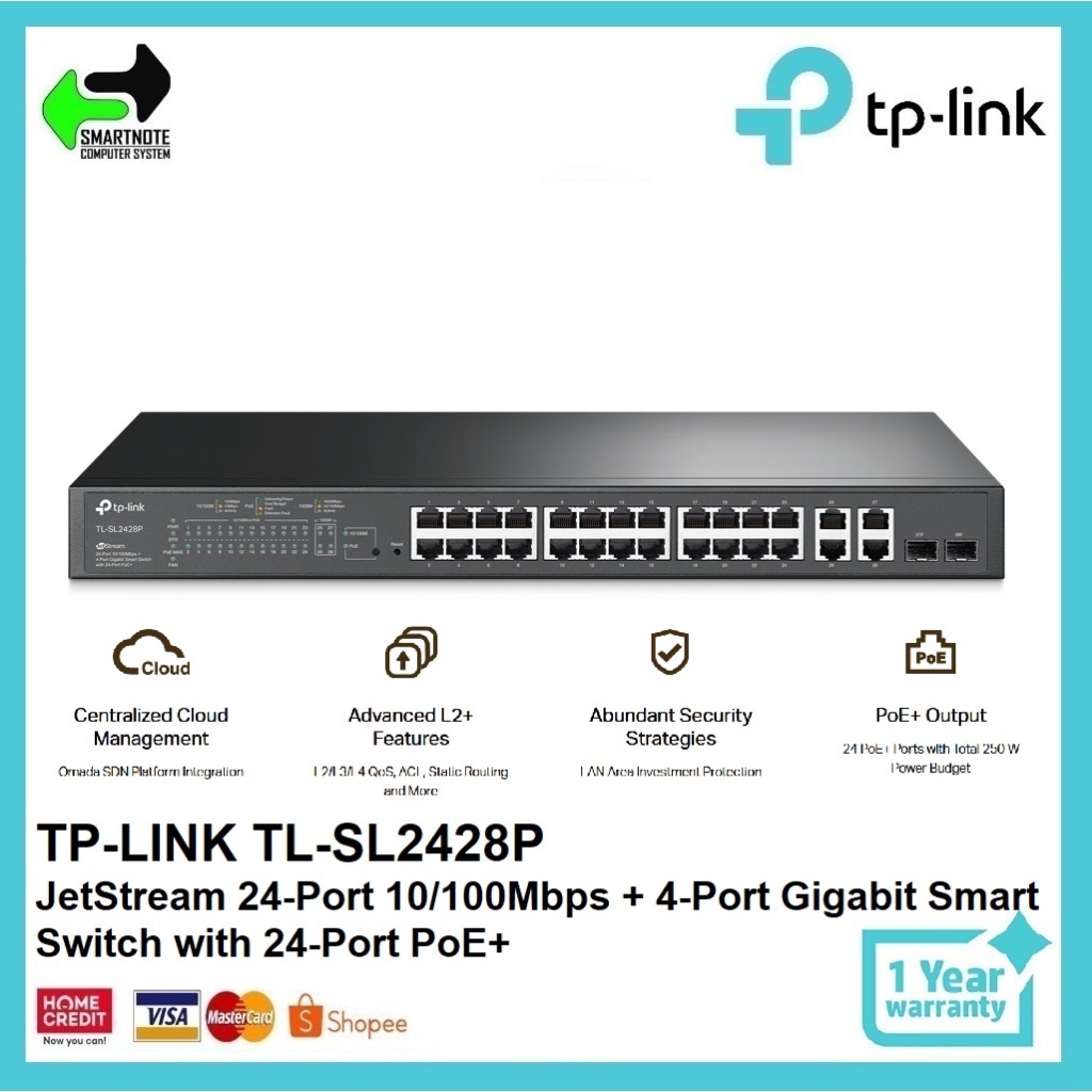 TP-LINK TL-SL2428P JetStream 24-Port 10/100Mbps + 4-Port Gigabit Smart ...