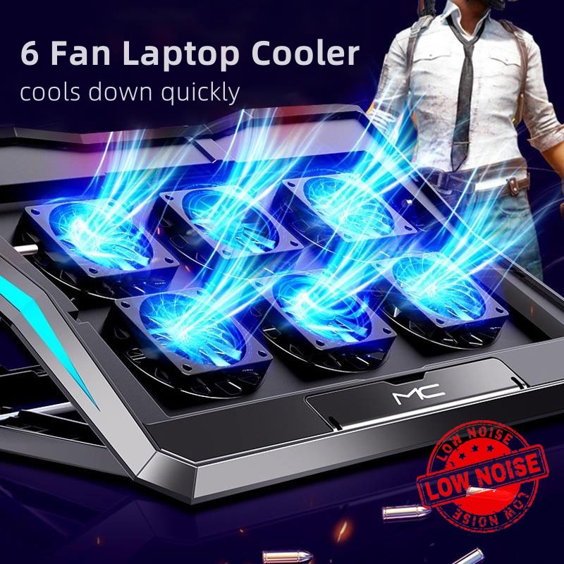 6 Fans Laptop Stand Cooling Pad With Blue Light Fan 9-17" Adjustable ...