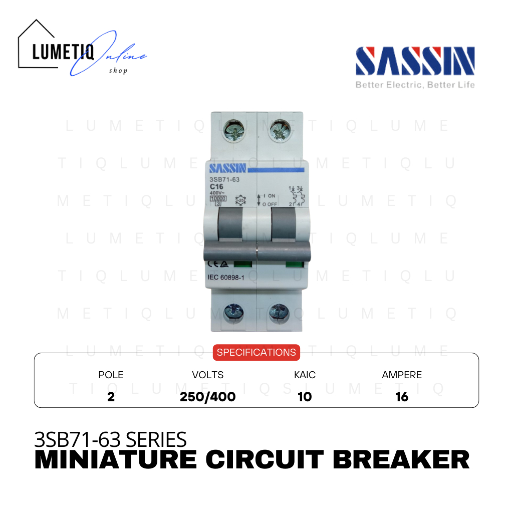 Sassin Din Rail Miniature Circuit Breaker C Curve 2 Pole 10Kaic 16A/20A ...