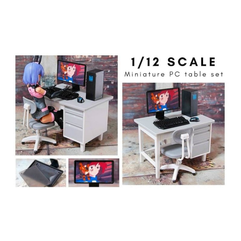 Computer, Table, and Chair Miniature Collectible Set for 1/12 Scale ...