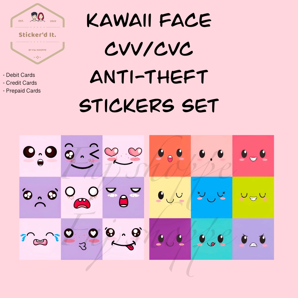 Cute / Kawaii Face CVV/ CVC Stickers (Anti-Theft Stickers for ATM and ...