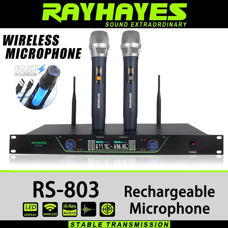 RAYHAYES Wireless Microphone UHF Rechargeable Microphone Heavy Duty 200 ...