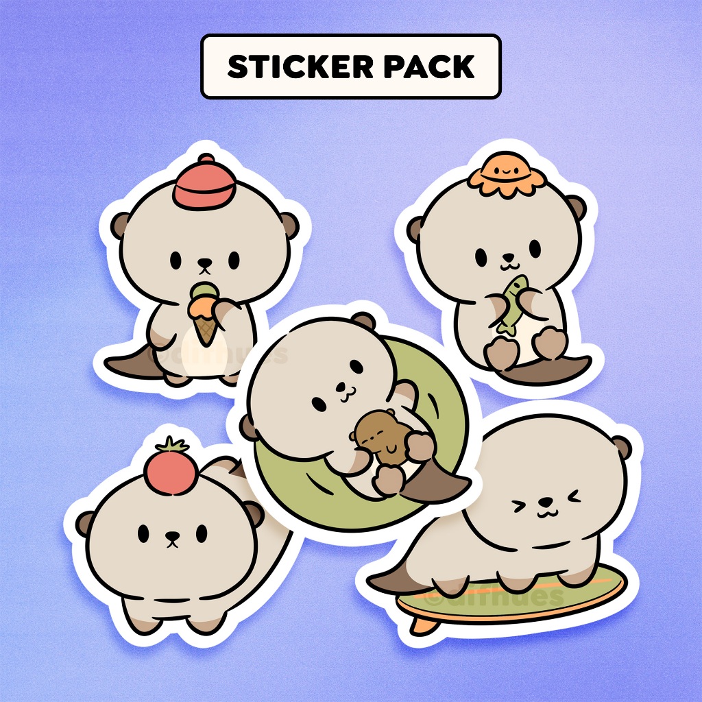 Difhues | Cute Otter Die Cut Waterproof Laminated Vinyl Sticker Pack ...