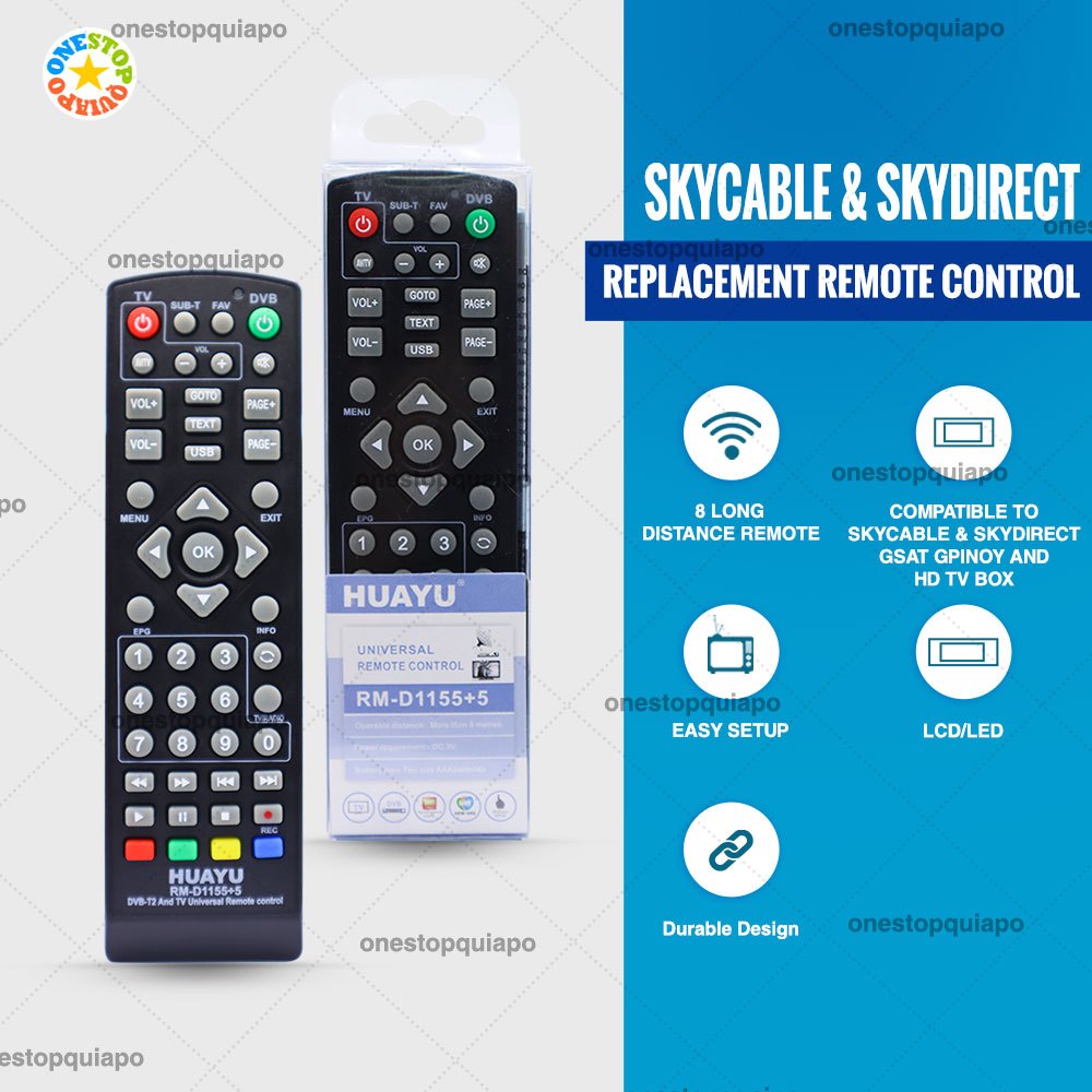OSQ HUAYU Universal TV Remote Rm-D1155+5 for LED TV Skycable ...