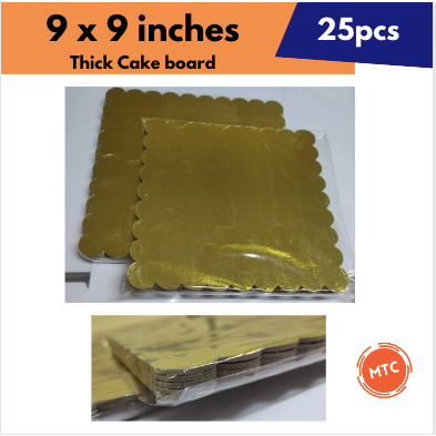 25pcs. 9x9 Inch Gold Cake Board Scalloped Square Thick / Makapal ...