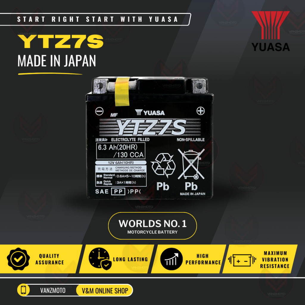 Yuasa YTZ7S Motorcycle Battery (JAPAN) Best for Yamaha YZF-R1, YZF-R6 ...