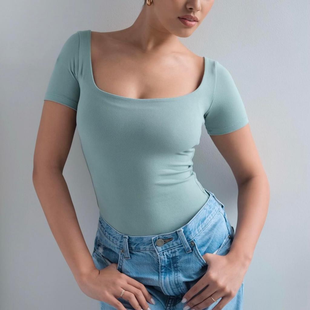 Mera Martina Scoop Neck Top Slim-fitting Womenswear Cotton Plain Basic ...