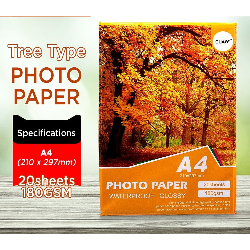QUAFF 180gsm Glossy Photo Paper A4 Size (20sheets/pack) | Shopee ...