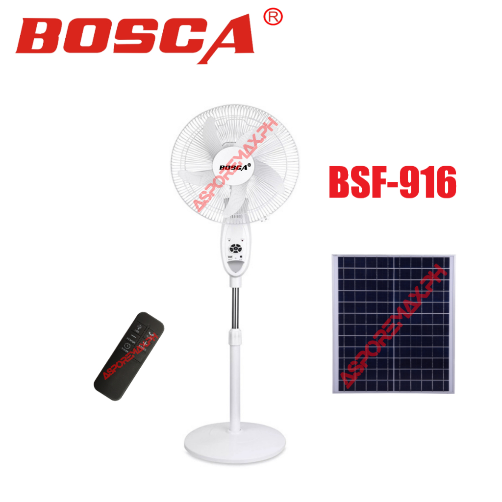 BOSCA Solar Stand Fan 16 inches with 5 Blades+3 Speeds Solar Electric ...