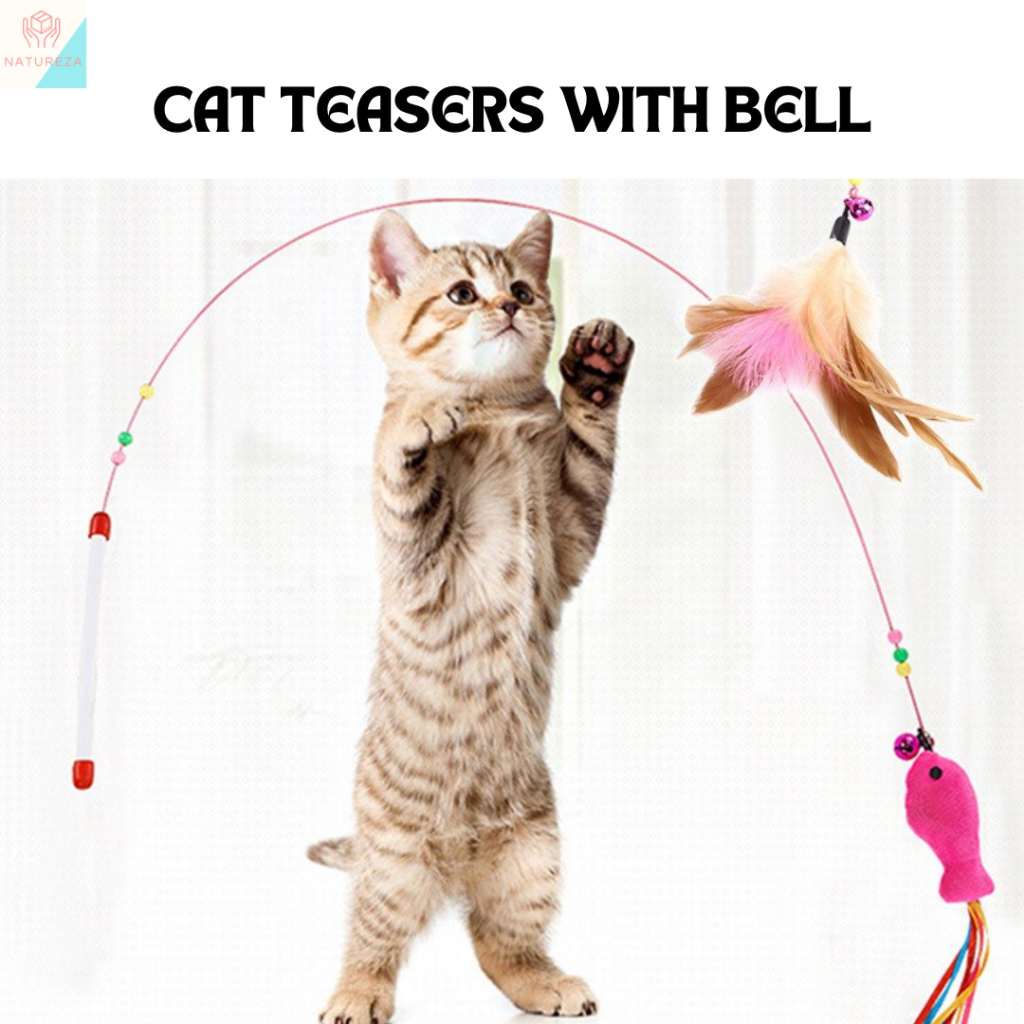 Cat Pet Teaser Play Bell Feather Stick Interactive Funny Cat Stick Toy ...