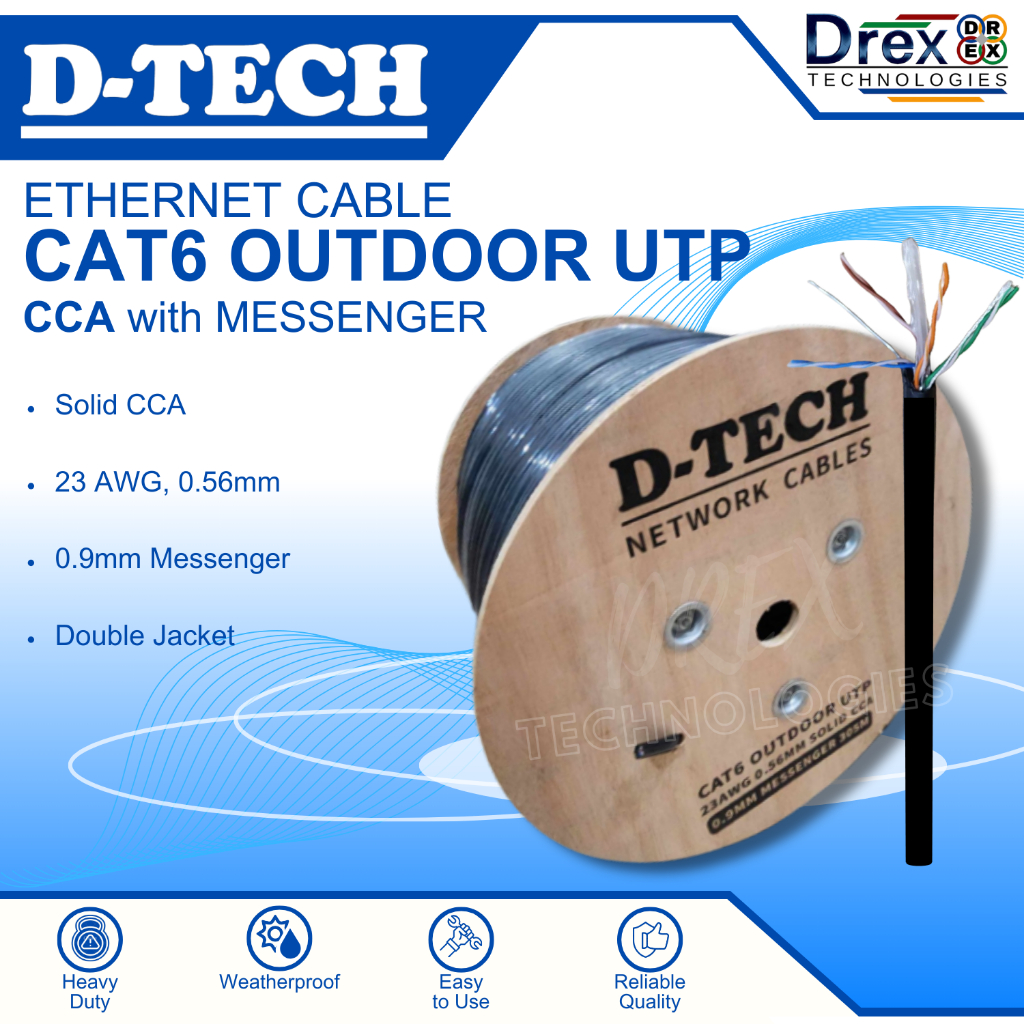 305M D-TECH Cat6 UTP Cable Outdoor CCA with Messenger | Shopee Philippines