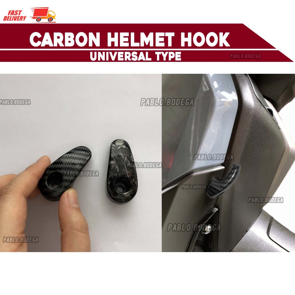 UNIVERSAL HELMET HOOK CARBON BLACK PLUG AND PLAY YAMAHA HONDA NMAX ...