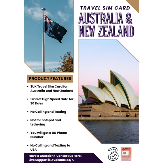 Travel SIM Card for Australia and New Zealand by 3UK | Shopee Philippines