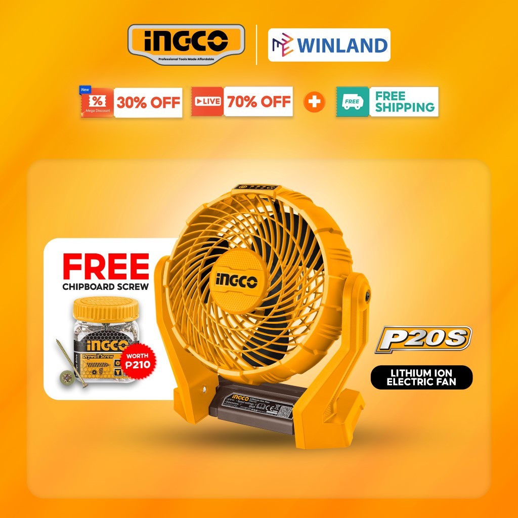 Ingco by Winland 7inches/3-Speed Cordless Lithium-Ion Fan/Electric Fan ...