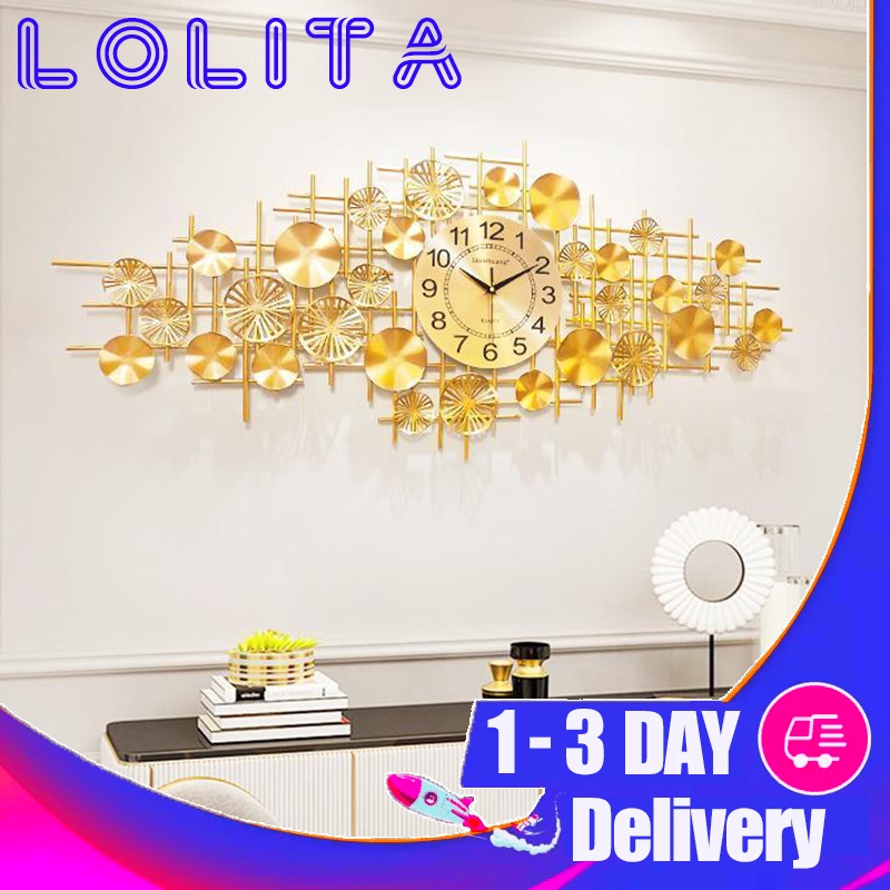 LOLITA 120x50cm 3D Lotus Leaf Decorative Wall Clock Living Room Clock ...