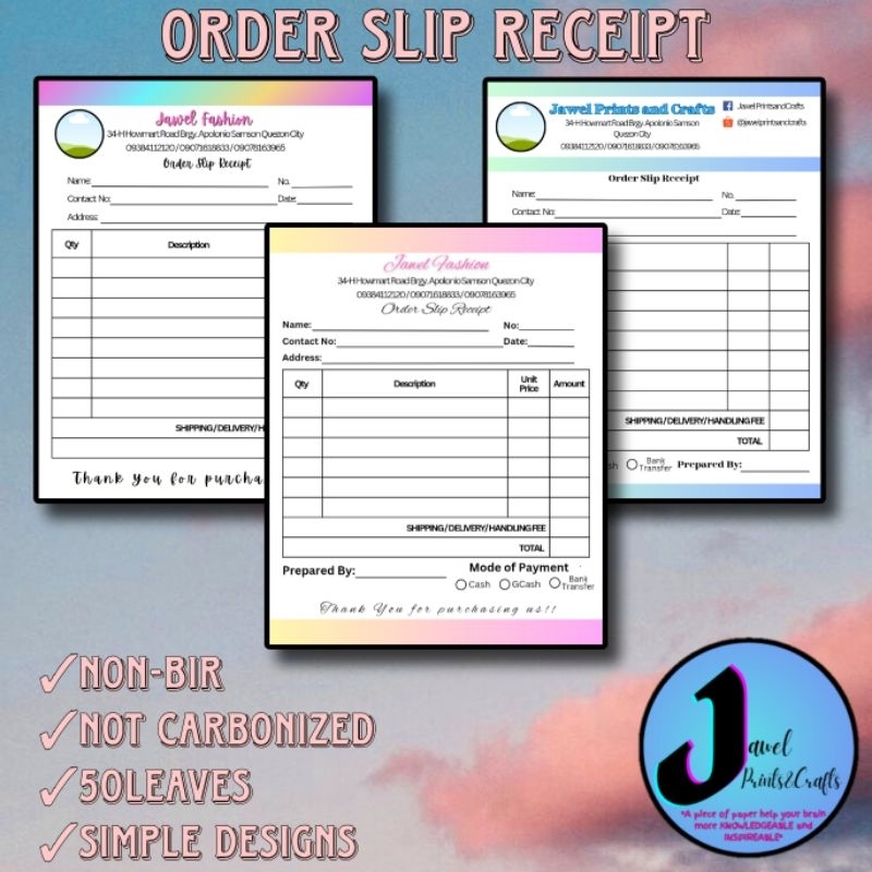Personalized Order Slip Receipt (Simple Design) 4x5in 50leaves. FREE ...
