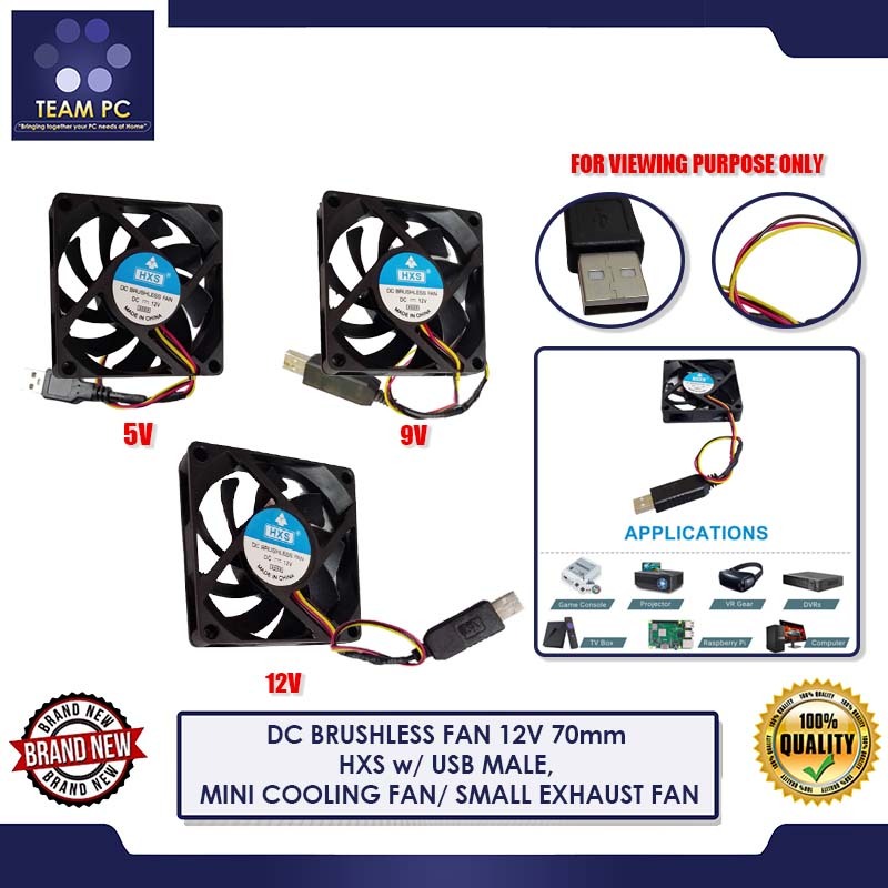 TEAM PC DC BRUSHLESS FAN 12V 70mm HXS w/ USB MALE, MINI COOLING FAN ...