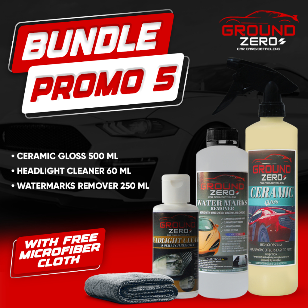 Ground Zero Car Care Bundle 5 watermarks & acidrain remover250ML/headlight cleaner/500ml ceramic ...