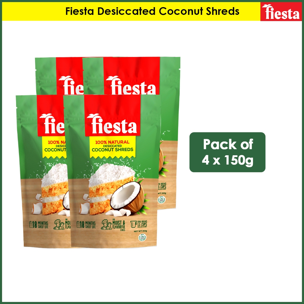 Fiesta Desiccated Coconut Shreds 150g Pack of 4 Unsweetened - For ...