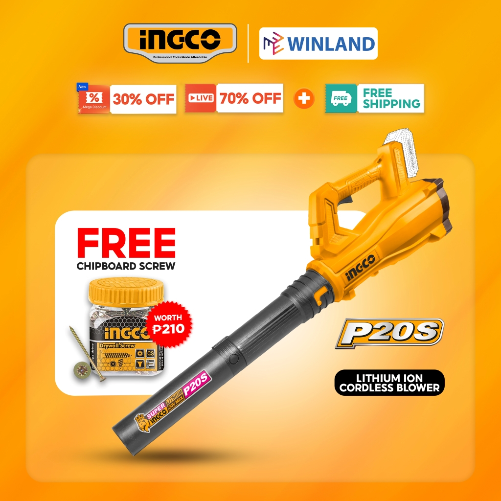 Ingco by Winland Brushless Motor Lithium-Ion Cordless Blower 20V P20S ...