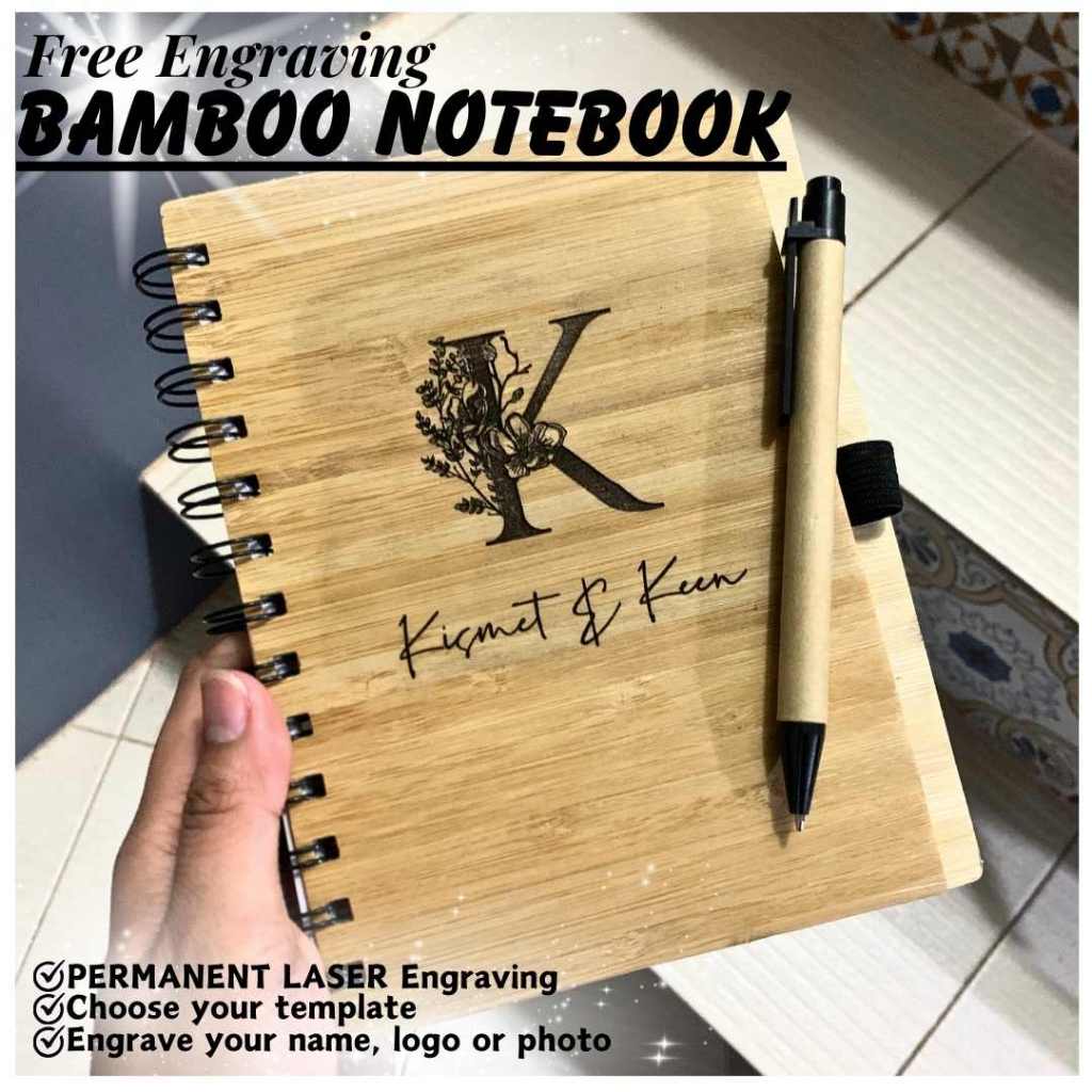 Personalized Bamboo Notebook 80 sheets with Pen Permanent LASER ...