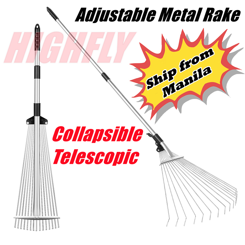 Adjustable Metal Rake Collapsible Telescopic Garden Yard Lawn Ideal for ...