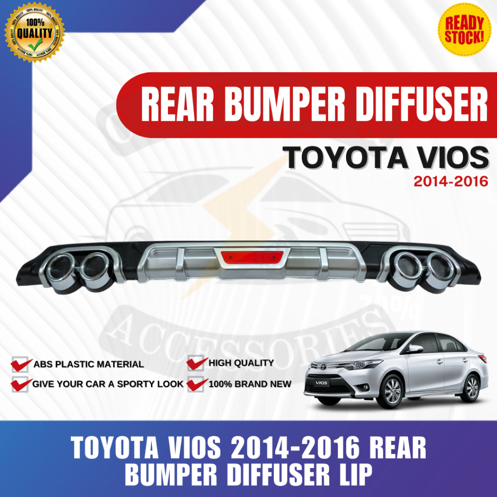 CPA - 2014 -2016 TOYOTA VIOS DIFFUSER SILVER Rear Bumper Diffusers Lip ...