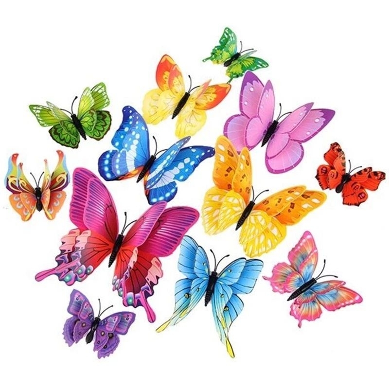 12Pcs Double Layer 3D Butterfly Ref Magnet Butterfly Refrigerator ...