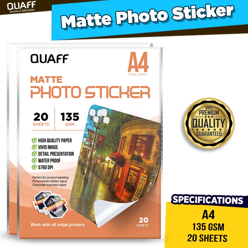 QUAFF Photo Sticker Matte A4 Size 135gsm (20sheets per pack) | Shopee ...