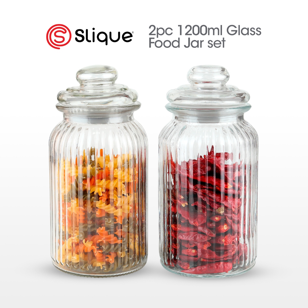 SLIQUE Premium Glass Jar w/ Glass Lid Set of 2 Storage Essentials ...