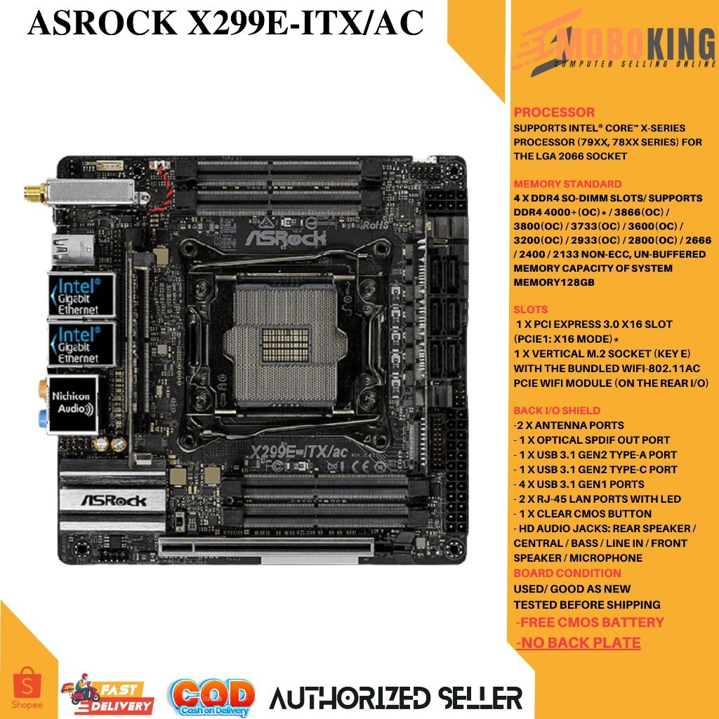 ASROCK X299E-ITX/ac X-Series Desktop Motherboard X299 Socket LGA 2066 ...