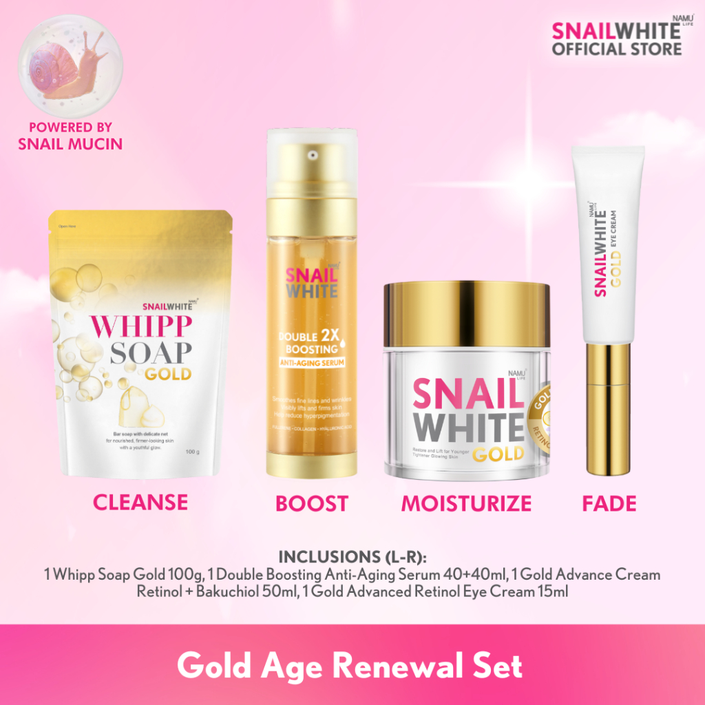 SNAILWHITE Gold Age Renewal Set (Whipp Soap,Serum, Gold Cream, Eye ...
