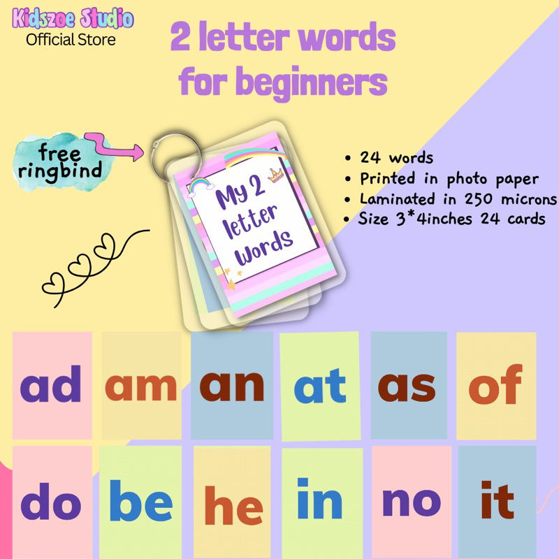 2 letter words reading laminated flashcards | Shopee Philippines