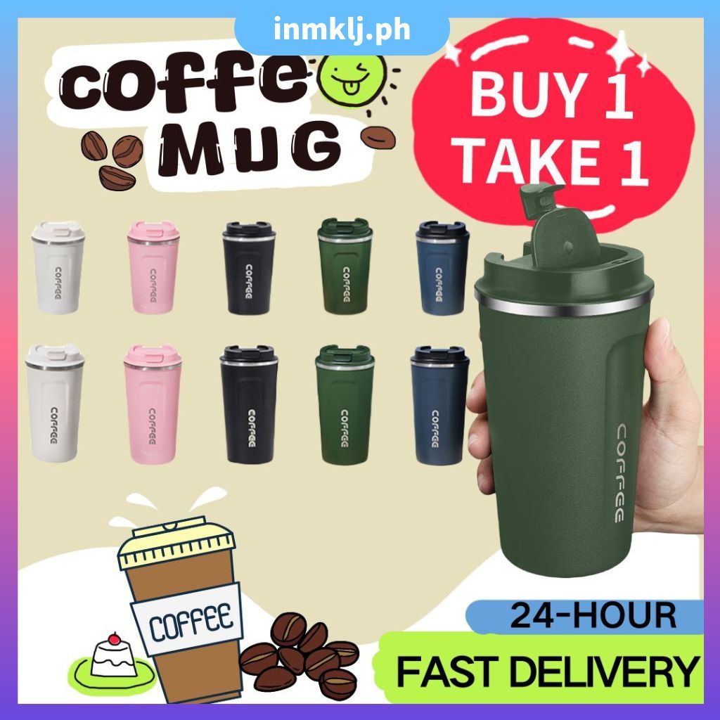 【BUY 1 TAKE 1】380/510ML 304 Stainless Steel Coffee Cup Mug With Double Lid Vacuum Insulation ...